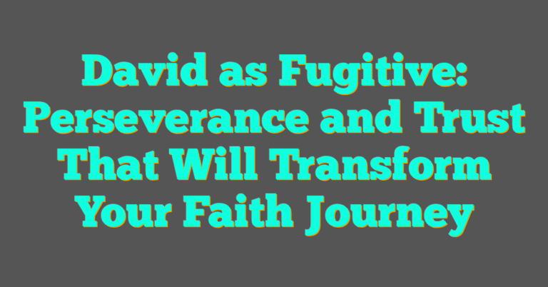 David As Fugitive: Perseverance And Trust That Will Transform Your ...